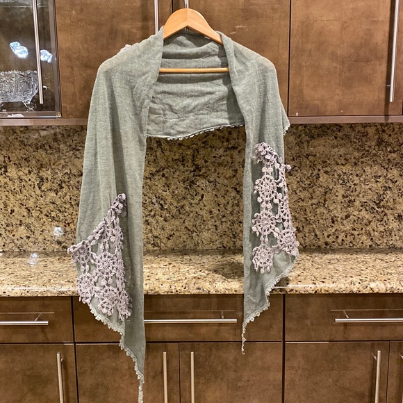 European | Accessories | European Grey Scarf With Crochet | Poshmark